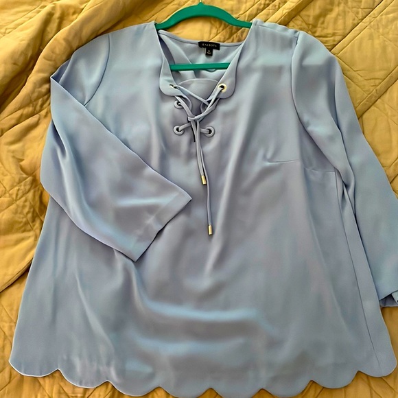 Talbots | Tops | Light Blue Threequarter Sleeve Scallop Bottom Blouse ...